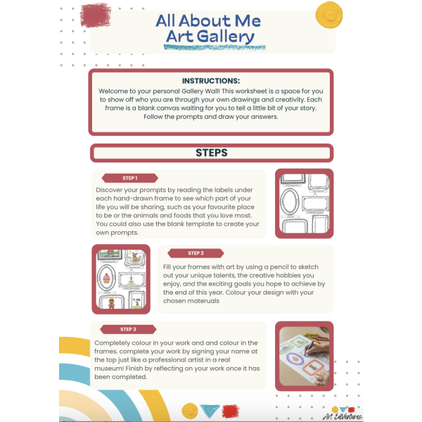 All About Me Art Gallery - Back to School Worksheet Part 2. - Art ...